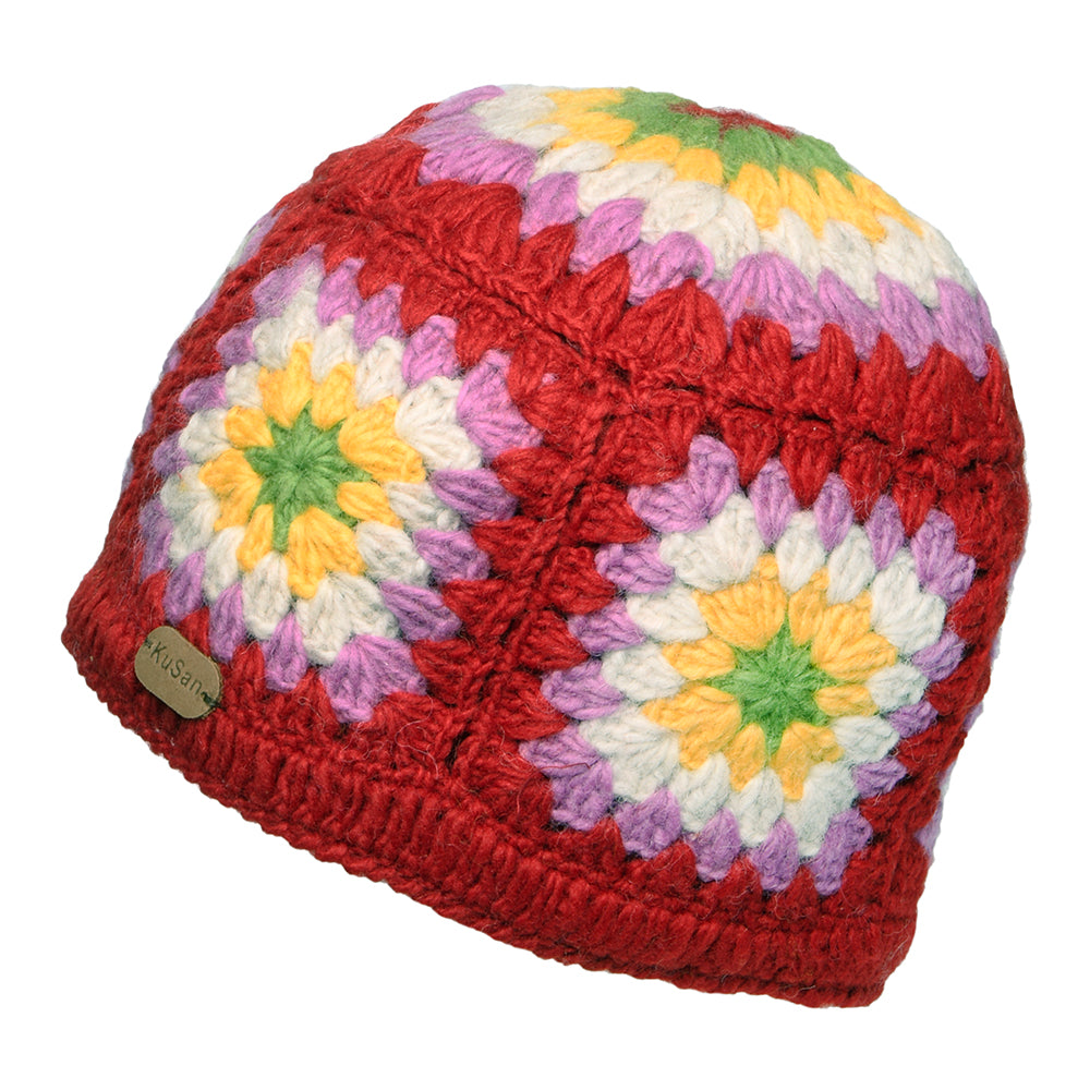 Bonnet Granny Square en Crochet rouge KUSAN – Chapeaux et Casquettes