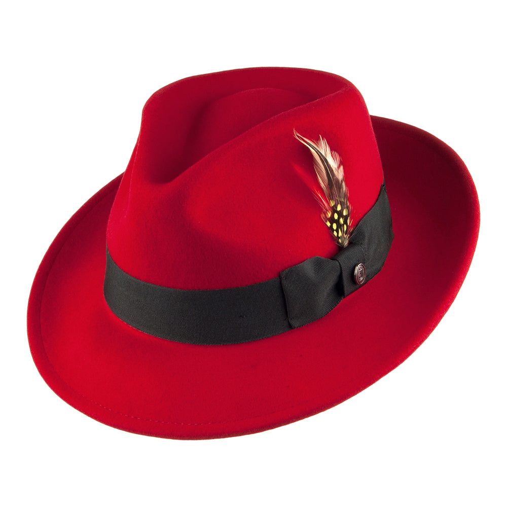 Chapeau Fedora en Laine Feutrée Pachuco C-Crown rouge JAXON & JAMES ...